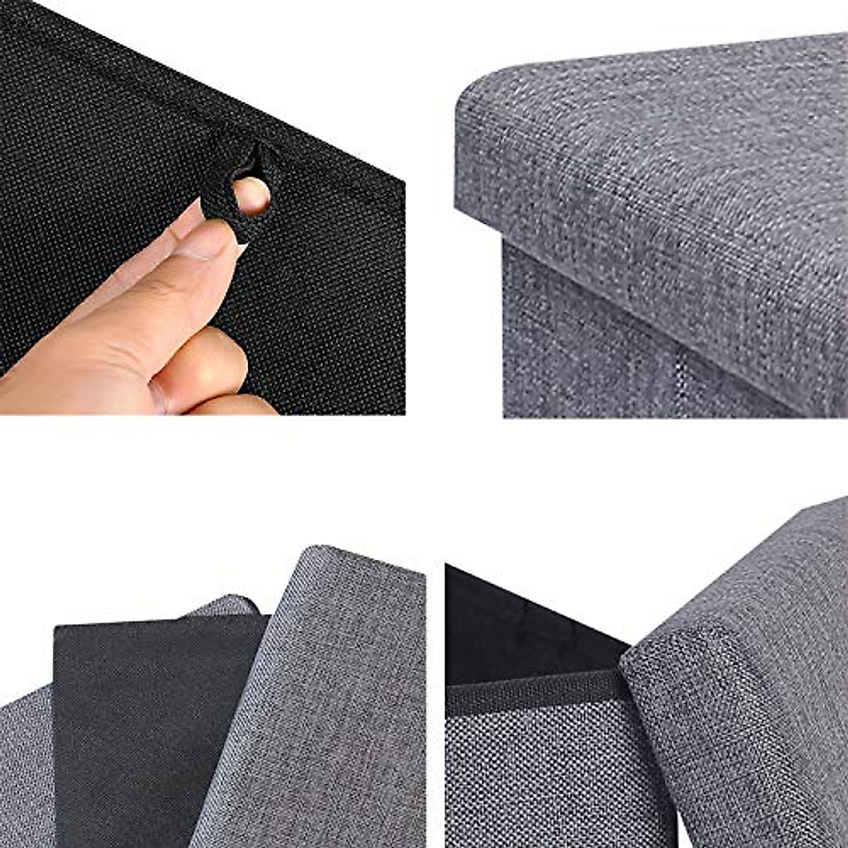 B FSOBEIIALEO Storage Ottoman Cube, Linen Small Coffee Table, Foot Rest Stool Seat, Folding Toys Chest Collapsible for Kids Grey 11.8"x11.8"x11.8"