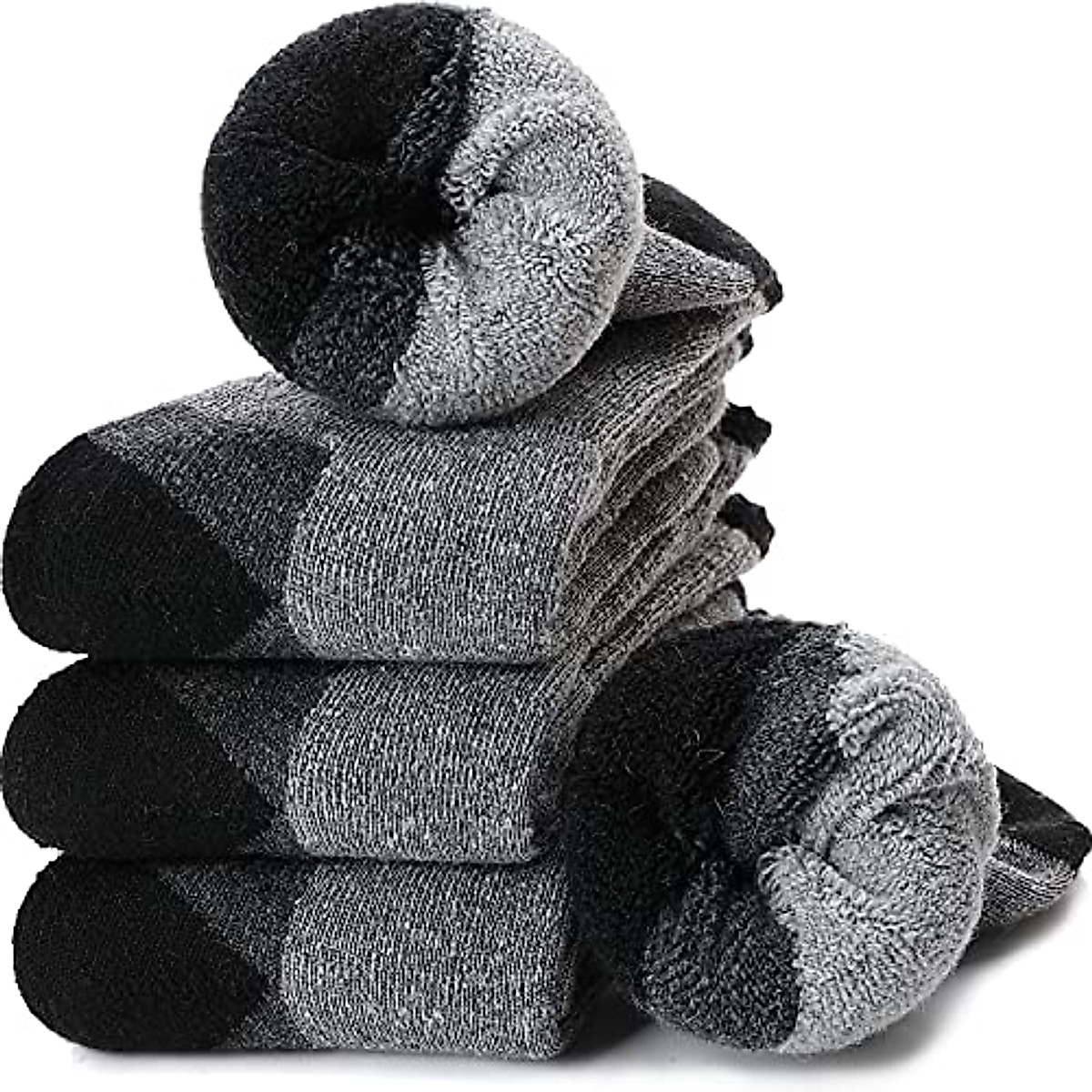 EBMORE Merino Wool Socks for Men Winter Thermal Warm Thick Hiking Boot Heavy Valentines Day Gifts for Him Stocking Stuffers Soft Cozy Socks (Black Gray (4 Pairs))