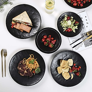 Melamine Dinnerware Sets - 12pcs Plates and Bowls Sets, Dishes Plates Set, Outdoor and Indoor Use,Frosted surface, Black