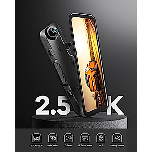 WOLFBOX G840H 2.5K Mirror Dash Cam,12'' Mirror Dash Cam Front and Rear,1080P Rear View Mirror Camera,Dual Dash Camera for Cars with 32GB TF Card & GPS,Super Night Vision,Parking Monitoring
