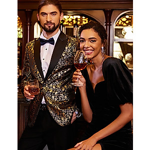 COOFANDY Men's Floral Party Dress Suit Stylish Dinner Jacket Wedding Blazer One Button Tuxdeo, Purple, US M(Chest 44.9")