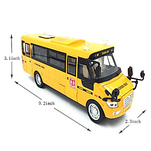 9" Pull Back School Bus,Light Up & Sounds Die-cast Metal Toy Vehicles with Bright Yellow and Openable Doors