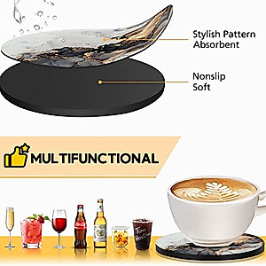 Swooflia Coasters for Drinks Coffee Table, Marble Grey Black Aesthetic Silicone Absorbent Cup Coaster Set Housewarming Gift Kitchen Home Wooden Desk Office Bar Tabletop Decor 6 Pack