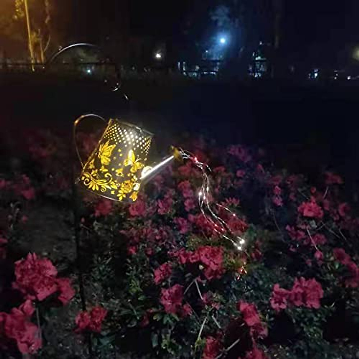 Solar Watering Can with Fairy Lights Garden Decor Watering Can Lights for Patio Path Tree Lawn Patio Path, Solar Fairy Garden LED, Outdoor String Lights, Star Shower Garden Lights (with Shepherd Hook)