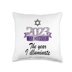 2023 Bar Mitzvah Gifts & Decorations For Boys 2023 Bar Mitzvah Quote Festive White Purple Decor Throw Pillow, 16x16, Multicolor