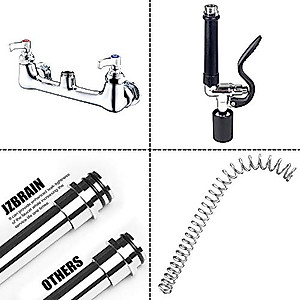 JZBRAIN Commercial Sink Faucet with Sprayer 21" Height 8 Inch Center Solid Brass Construction & Polished Chrome Wall Mount Commercial Kitchen Faucet with 8" Swing Spout for 1 or 2 Compartment Sink