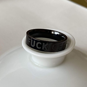 INRENG 6mm Men's Women's Stainless Steel Ring Fuck Off Inspirational Jewelry Biker Band Black Size 8