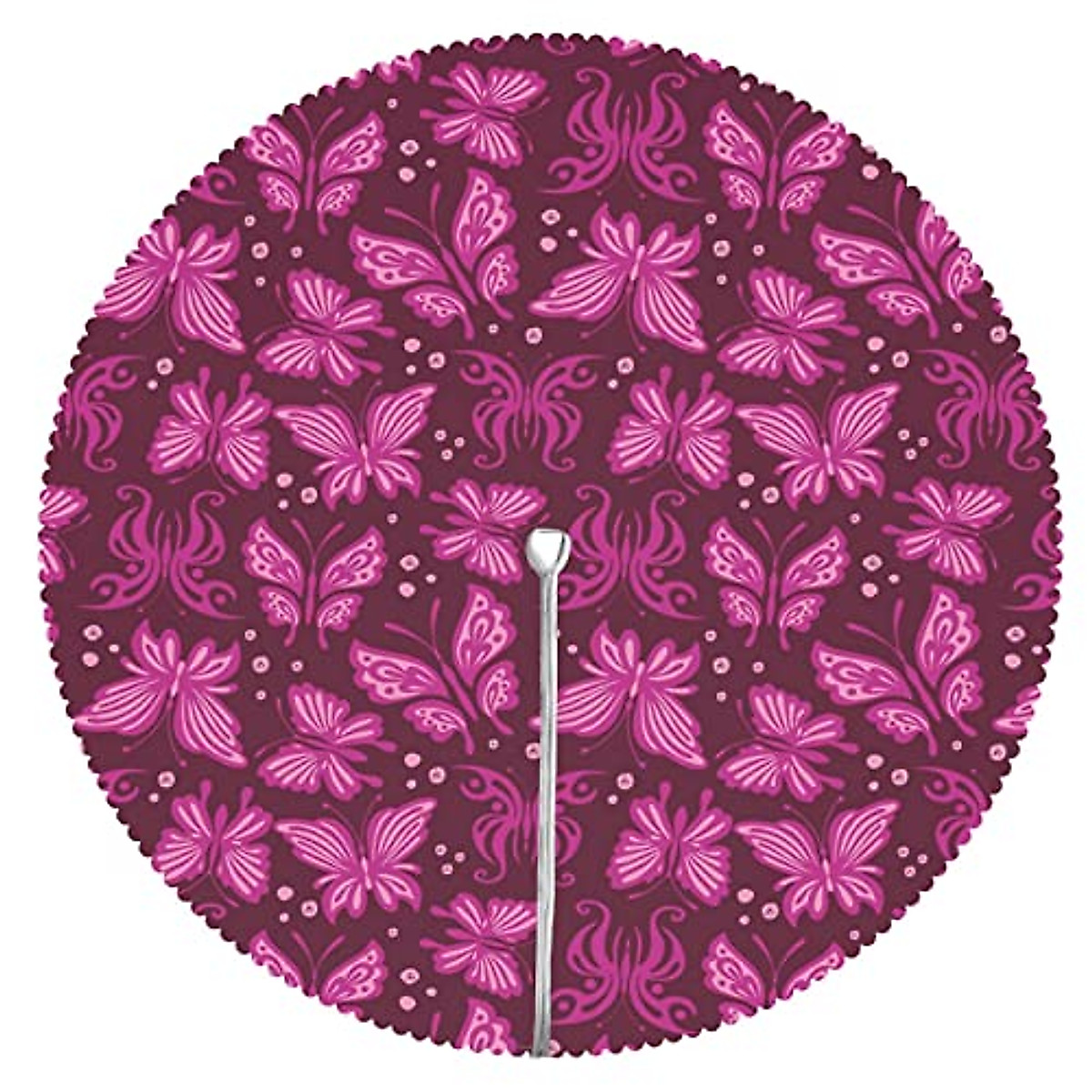 Butterfly Pattern round outdoor tablecloth,Round Tablecloth with Umbrella Hole and Zipper for Patio Garden,Waterproof Spill-Proof,for umbrella table Patio Garden(52" Round,Magenta Baby Pink Maroon)
