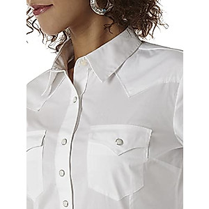 Wrangler Women's Western Two Pocket Snap Shirt, White, Large
