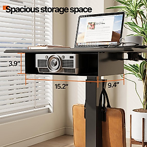 JOY worker Height Adjustable Rolling Laptop Desk with Shelf,Mobile Standing Desk,Pneumatic Mobile Laptop Table with Wheels for Couch Home Office School,Holds Up to 22lbs,Black