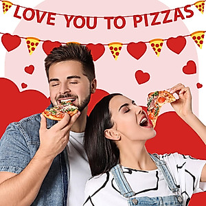 Hoolerry 2 Pcs Valentine's Day Love You to Pizzas Banner Pizza Heart Garland Pizza Party Decorations Supplies for Anniversary Wedding Baby Bridal Shower