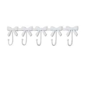 BOOMLATU White Bow Shape Hook Rustic Coat Rack Wall Hook,Metal Decorative Hook Wall Mounted Bow Coat Hook for Home Kitchen Bathroom Office (White, 5 Hooks)