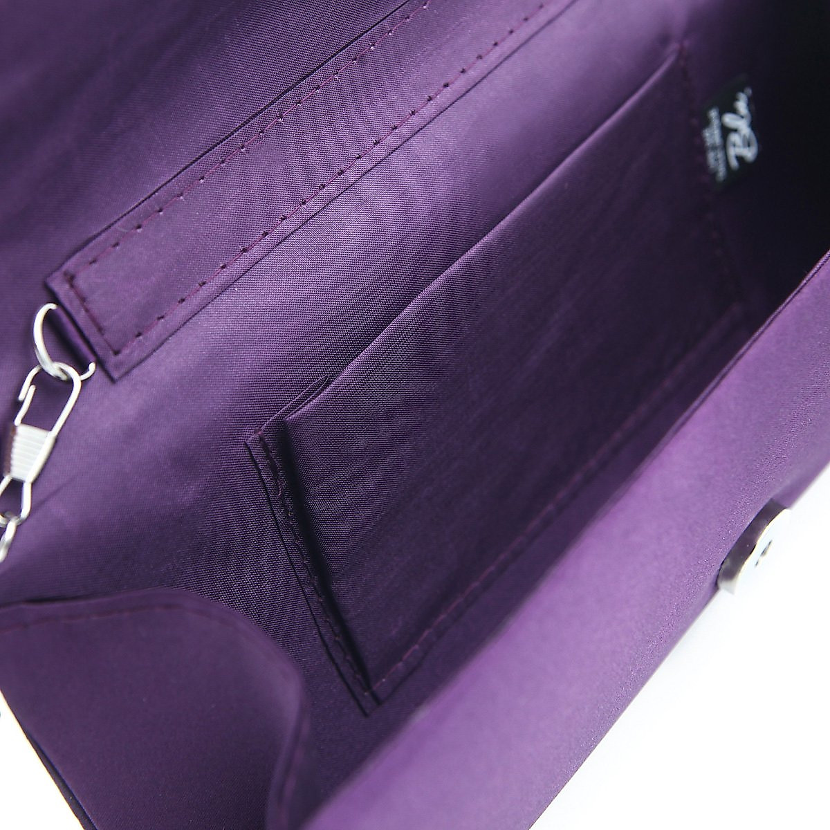 Elegant Pleated Satin Flap Crystal Rhinestones Clutch Evening Bag, Purple