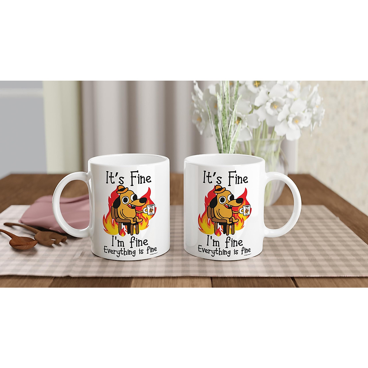 P Design House It's Fine Funny Coffee Mug, Funny Gifts for Women and Men. 11oz Coffe Cup (White)