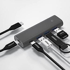 USB 3.2/3.1 Gen 2 Hub, 4-Port Powered USB Gen 2 Hub (USB-C to USB-A x3 & USB-C), Aluminum 10Gbps SuperSpeed USB-C Data Hub for Mac/Laptop/PC, Compact USB Splitter