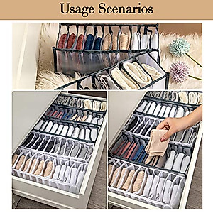 3 Pack Sock & Bra Drawer Organizer, Foldable Clothes Drawer Organizer, Drawer Organizers for Clothing, Dresser Drawer Organizers for Scarves, Clothes, Stockings(Gray, 6 Grid+7 Grid+11 Grid)