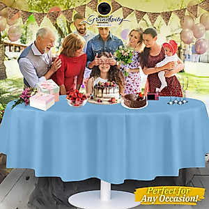Grandipity 12 Pack Premium Disposable Plastic Tablecloth 84" Inch Decorative Round Table Cover - Sky Blue