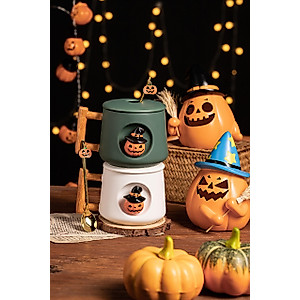 DIHOclub Adorable 3D Ceramic Pumpkin Head Mug with Lid and Spoon - Perfect for Coffee, Tea, Milk, and More - Ideal Gift for Halloween - 14 Ounces (HalloweenG)
