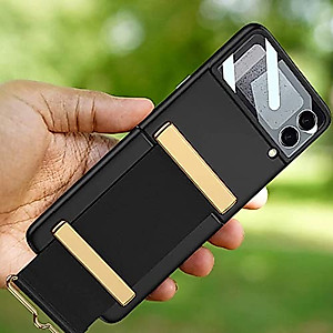 EAXER for Samsung Galaxy Z Flip 4 5G Case, Luxury Slim Hard PC Folding Case Cover Waistband Premium Hard PC Case with Strap Clips All-Round Shockproof Protective Case Cover (Black)