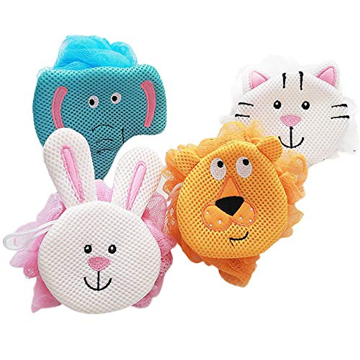 Loofah Sponge,4 Pack Shower Sponge,Mesh Brush Luffa Body Scrubber Gift for 2-14 Year Old Boy and Girl,Bath Toy Gift for Kid,Baby Shower Essential Skin Care, Soft Bathing Accessories