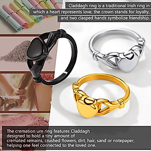 Customize Claddagh Cremation Ring Ashes Keepsake Hold Black Heart Rings