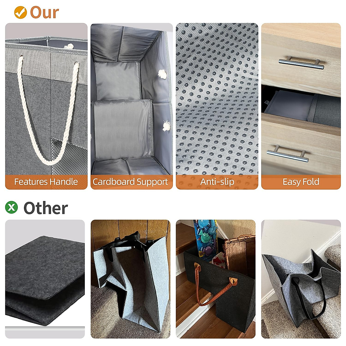 Stair Basket for Stairs with Handle, Staircase Baskets for Carpeted and Wooden Stairs,16" Step Storage Laundry basket for Stairs, Toys, Clothes, Books, Tools, Magazine, with Hard Board, Anti-slip