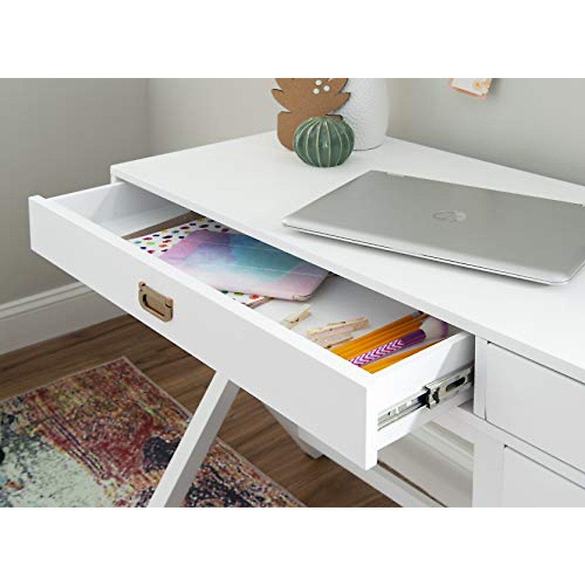 Linon White Modern Classic Side Storage Sadie Desk