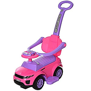 Aosom 3 in 1 Push Cars for Toddlers Kid Ride on Push Car Stroller Sliding Walking Car with Horn Music Light Function Secure Bar Ride on Toy for Boy Girl 1-3 Years Old Pink