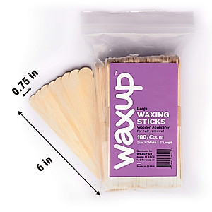 waxup Honey Hard Wax Beads 18oz, Professional Hard Wax Beans for Hair Removal, 200 assorted Waxing Sticks Wooden Applicators. Bikini Waxing Kit.