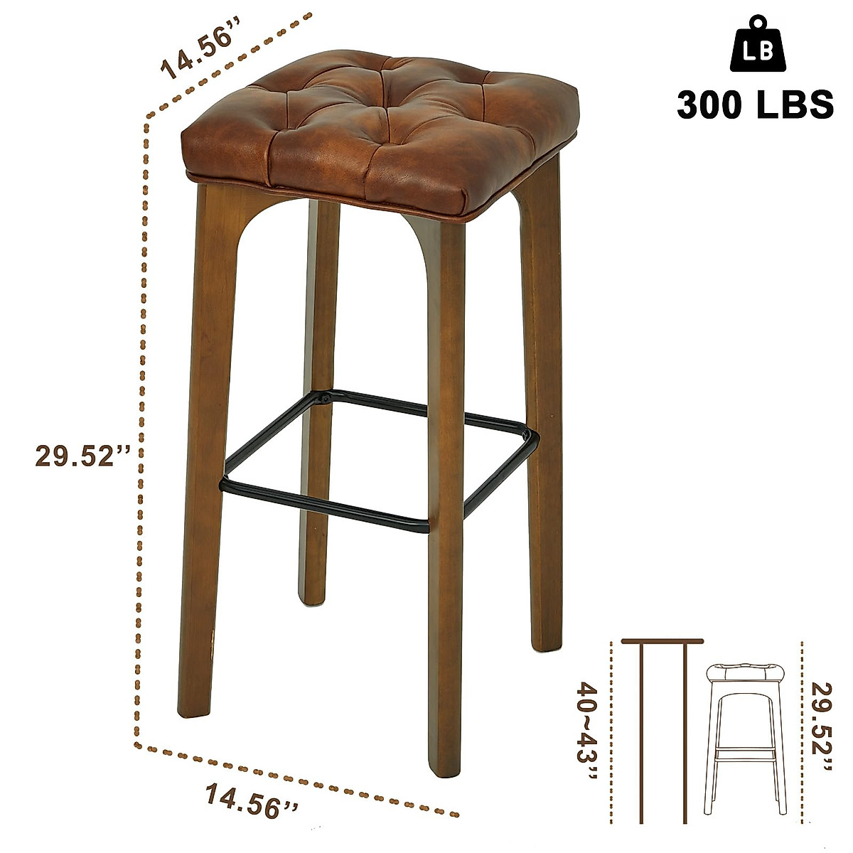 BarEasy Bar Height Stools, 2pcs Leather Wood Bar Stoolst for Kitchen Island(Brown) 1