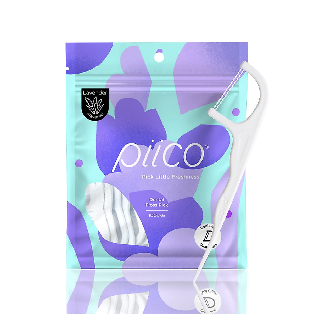 Piico Lavender Floss Picks with Xylitol, 100 Counts, Unbreakable, Shred-Resistant Flossers for Adult, Resealable Pack, Long-Lasting Unique Flavored Dental Floss Picks, Doubles as Portable Dental Picks