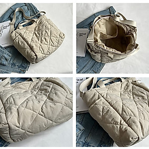 Women Quilted Tote Bag Puffer Hobo Handbag Lightweight Padding Shoulder Bag Nylon Padded Crossbody Purse Black One Size