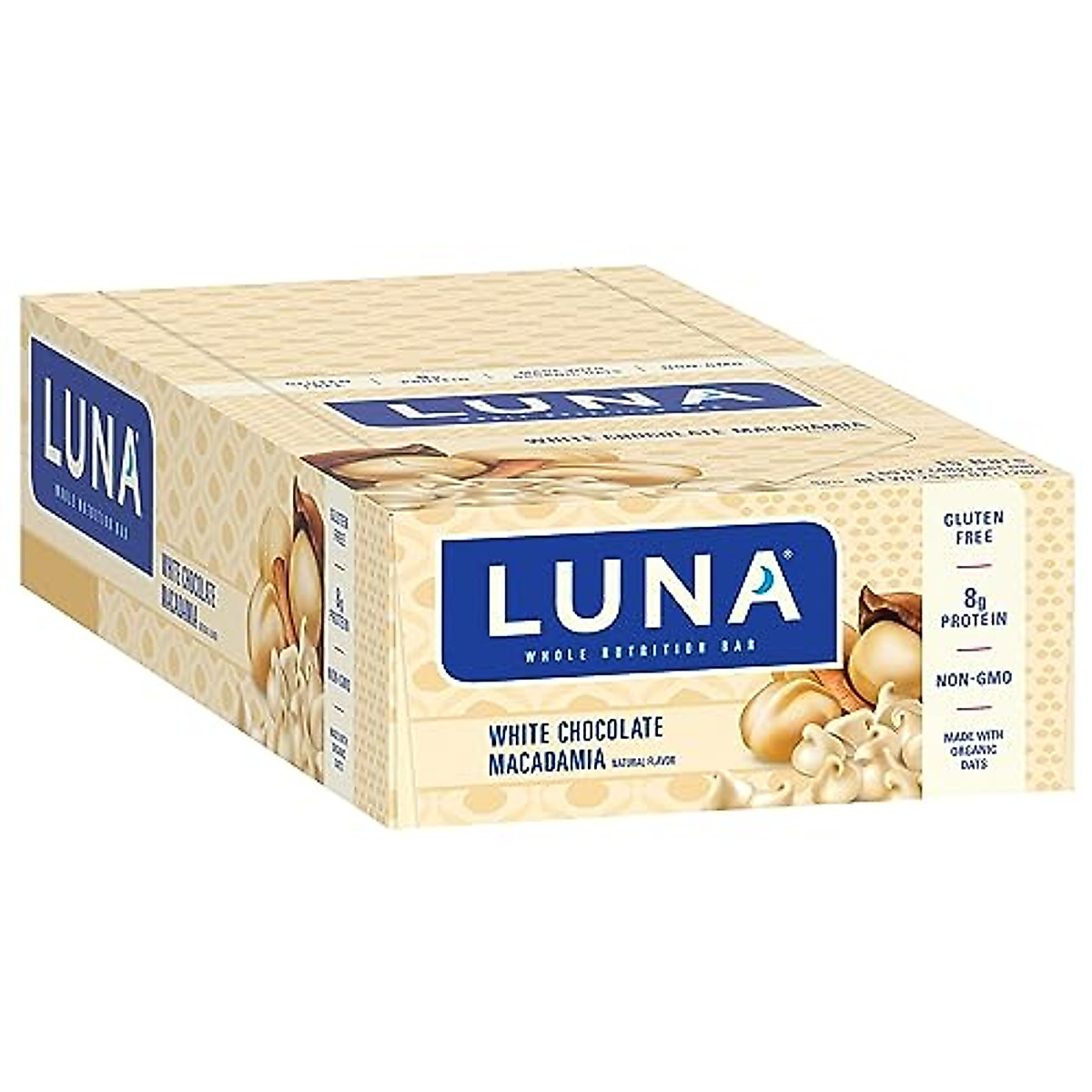 LUNA Bar - White Chocolate Macadamia Flavor - Gluten-Free - Non-GMO - 7-9g Protein - Made with Organic Oats - Low Glycemic - Whole Nutrition Snack Bars - 1.69 oz. (15 Count)