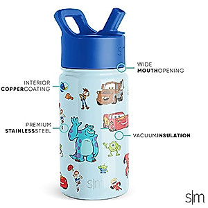 Simple Modern Disney Pixar Kids Water Bottle with Straw Lid | Reusable Insulated Stainless Steel Cup for Boys, School | Summit Collection | 14oz, Pixar Pals