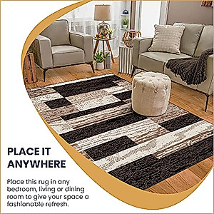 SUPERIOR Indoor Runner Area Rug with Non-Slip Backing for Bedroom, Dorm, Living Room, Entryway, Perfect for Hardwood Floors - Rockwood Modern Geometric Design, 2'7" X 6', Chocolate