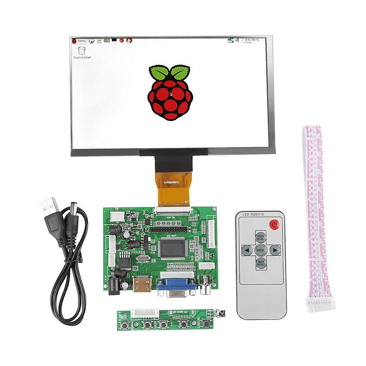 7 Inch 1024 x 600 VGA Monitor Screen LCD TFT Display Kit with Driver Board Monitor for 3/2, Support Plug and Play Function