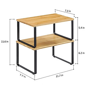 NEX Bamboo Kitchen Cabinet and Counter Shelf Organizer, Stackable & Expandable, Set of 4, Black and Natural