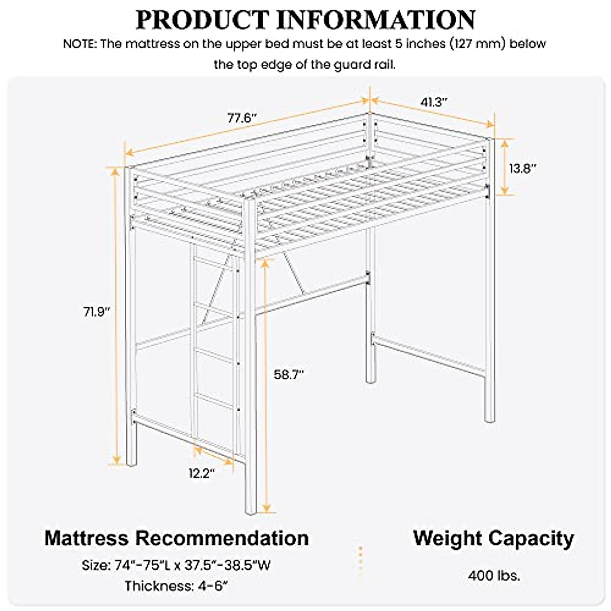 SHA CERLIN Junior Loft Bed Twin Size, Heavy Duty Twin Bed Frame with Full-Length Guardrail & Removable Stairs, Noise Free, Space-Saving, No Box Spring Needed, Aqua Blue
