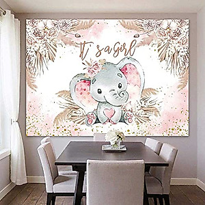 Sensfun Boho Elephant Baby Shower Backdrop for Girl Blush Pink Pampas Grass It's a Girl Elephant Little Peanut Baby Shower Decorations Photography Background Cake Table Photoshoot Props 7x5ft