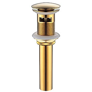 Vanity Vessel Sink Drain, Angle Simple Brass Pop Up Drain Stopper with Overflow Bathroom Sink Drain Stopper Lavatory Drain Assembly, Gold