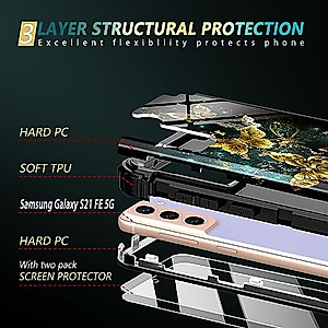 Miqala for Galaxy S21 FE 5G Case,Three Layer Heavy Duty Shockproof Hard Plastic Bumper +Soft Silicone Rubber Protective with 2 Screen Protector Cover for Samsung Galaxy S21 FE,Butterfly