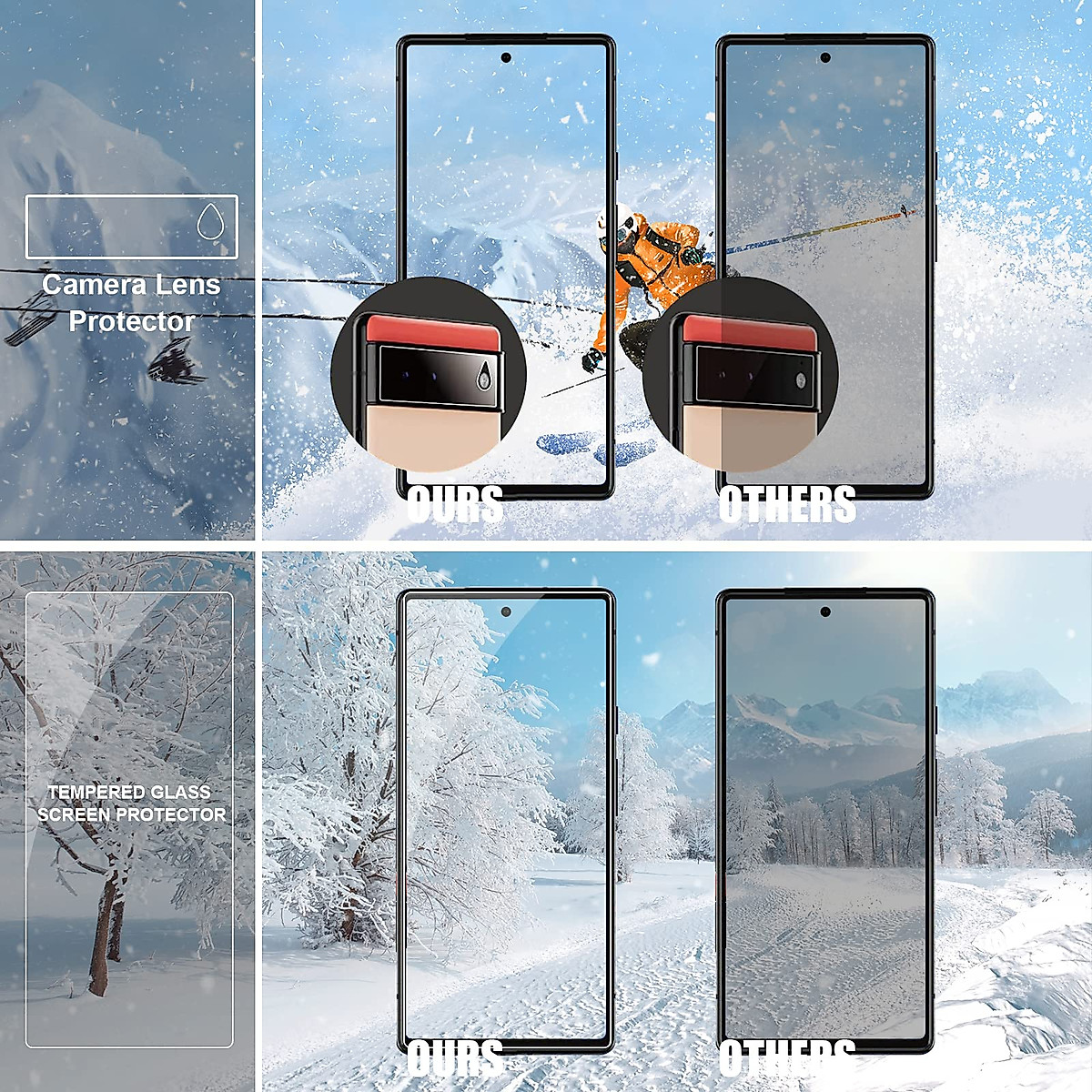 Pixel 6 Screen Protector [2+2 Pack] Camera Lens Protector, Fingerprint Unlock Support, HD Tempered Glass, for Google Pixel 6 5G Glass Screen Protector