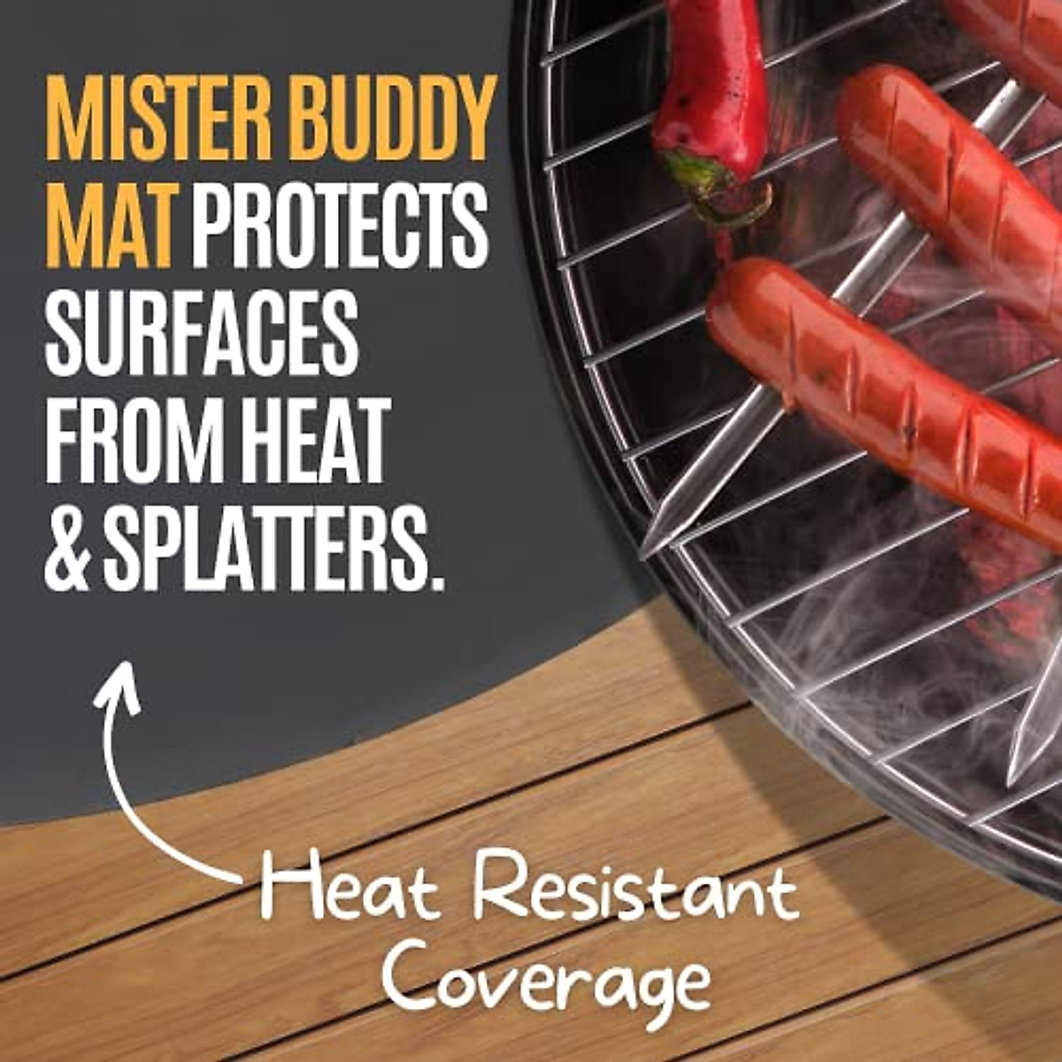 Mister Buddy Mat 42" x 30" - Under Grill and BBQ Mat - Deck and Patio Rubber Protective Grilling Pad - Double Sided for Outdoor and Indoor Use, Perfect for Charcoal, Gas Grills & Smokers