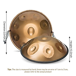 AS TEMAN HANDPAN, Handpan drum instrument in D Minor 9 Notes 440HZ 22 inches Steel Hand Drum with Soft Hand Pan Bag, 2 handpan mallet,Handpan Stand,dust-free cloth,gold