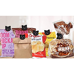 HOME-X Cat-Shaped Bag Clips for Chips, Kitchen and Laundry, 1.75”L x 1.5” W, Set of 6 and Canvas Clothespin Storage Bag with an Easy to Use Opening-11 x14-Black