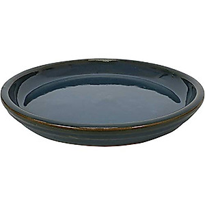 Sunnydaze Ceramic Indoor/Outdoor Flower Pot Saucers Set of 2 - UV- and Frost-Resistant - Forest Lake Green - 12-Inch