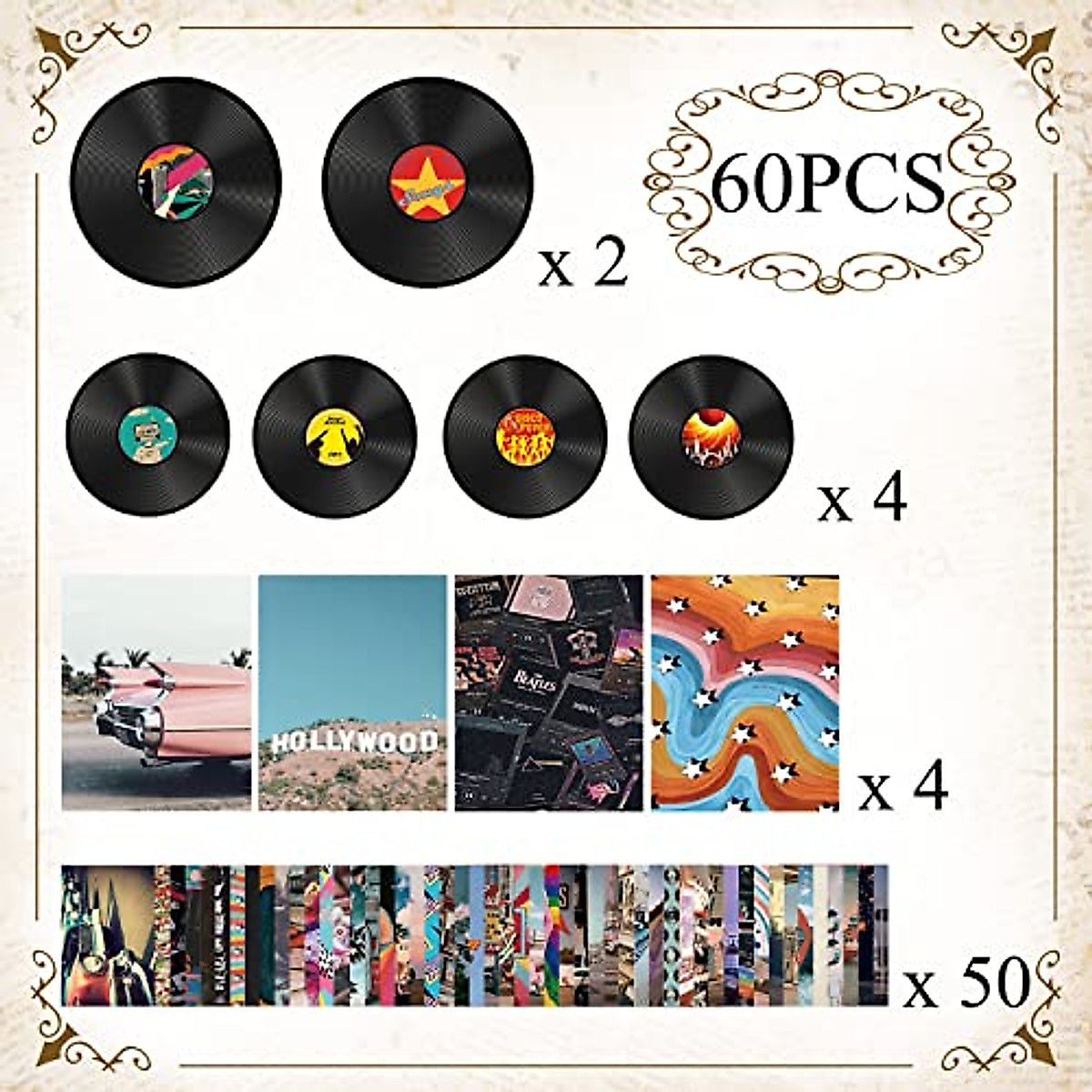 60 PCS Aesthetic Room Decor Retro Wall Collage Kit Retro Aesthetic Records Picture Wall Decor for Wall Dorm Collage Bedroom 80s 90s Wall Art Decor for Girl Teens Women Vintage Posters Indie Photo