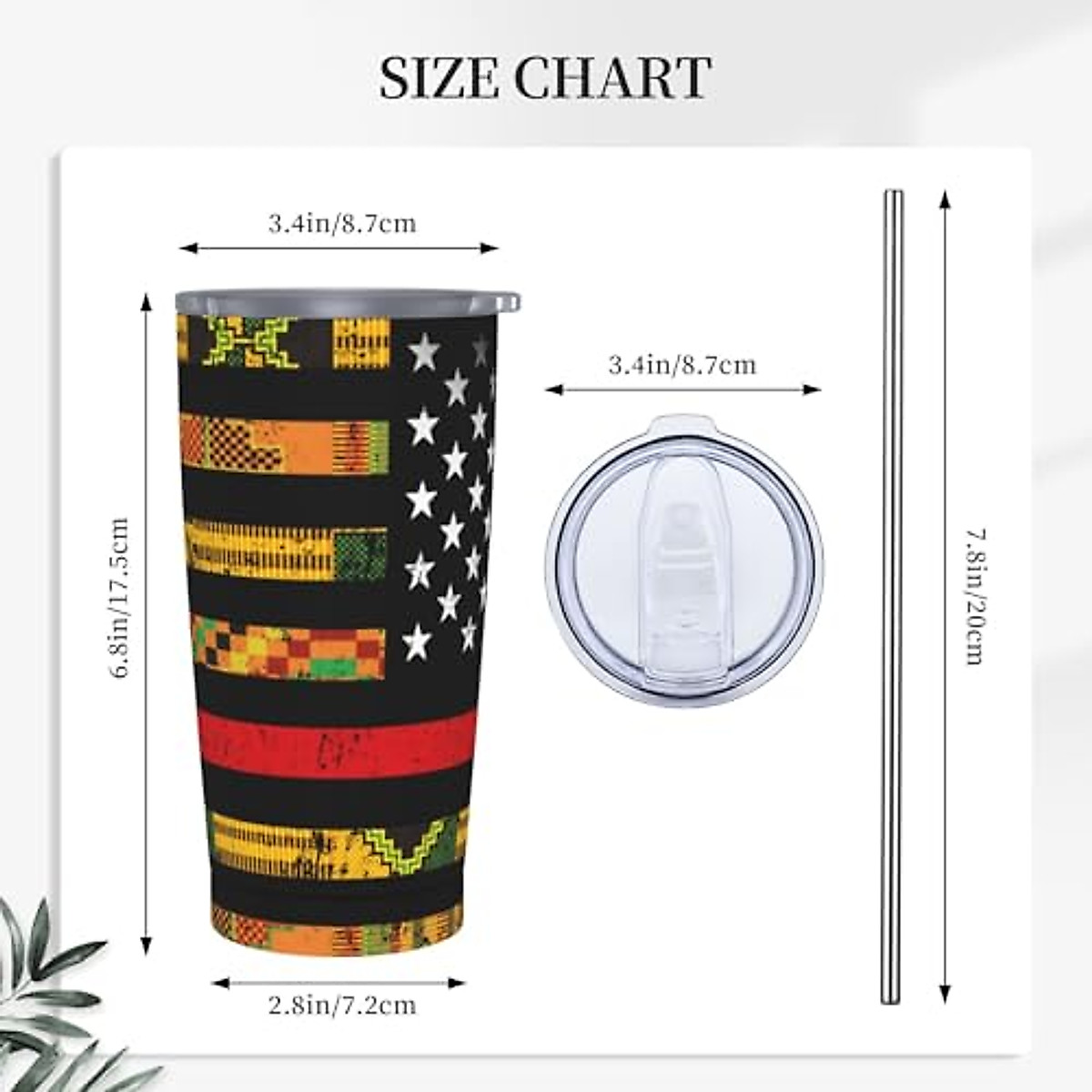 VKKOEWL American Flag African Kente Stainless Steel Insulated Tumbler 20 Oz Travel Water Bottle Coffee Mug Drink Cup With Lid Straw