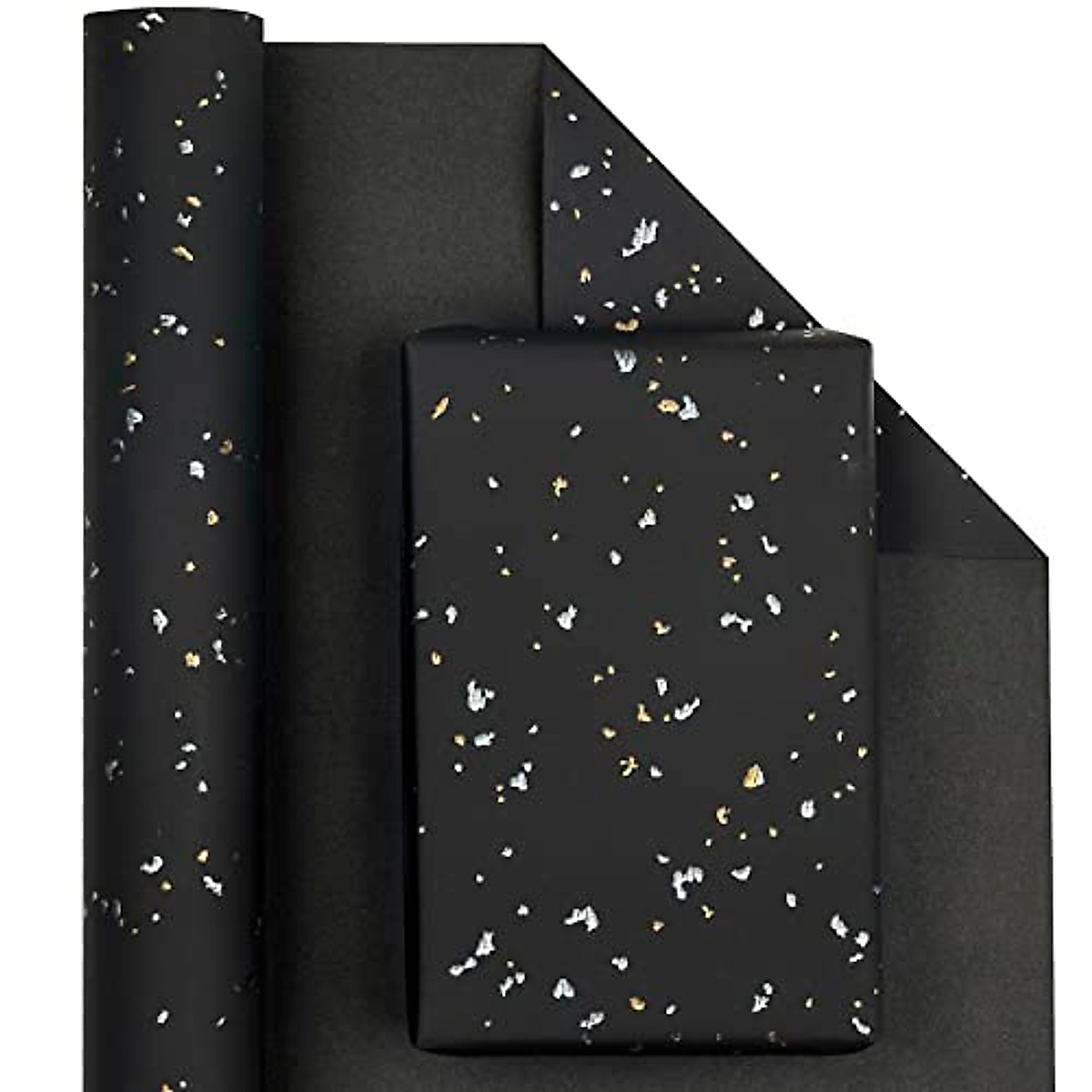 WRAPAHOLIC Wrapping Paper Roll - Mini Roll - 17 Inch X 16.5 Feet - Black Gold Foil Design with Silky Touch Perfect for Birthday, Holiday, Wedding, Baby Shower