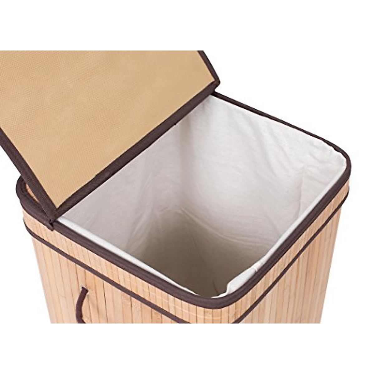 BirdRock Home Square Laundry Hamper with Lid and Cloth Liner - Bamboo - Natural - Easily Transport Laundry - Collapsible Hamper - String Handles